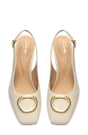 Clarks Square Toe Slingback Pumps - Cream Leather