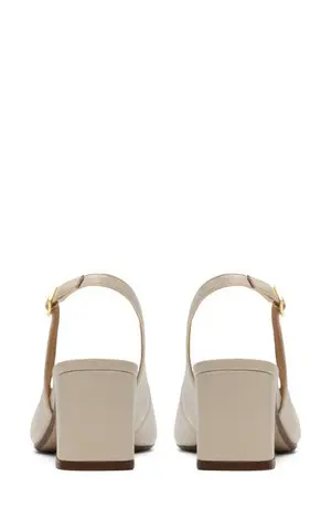 Clarks Square Toe Slingback Pumps - Cream Leather