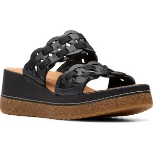 Clarks Woven Leather Wedge Sandals - Black Combo