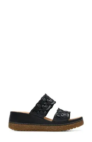 Clarks Woven Leather Wedge Sandals - Black Combo