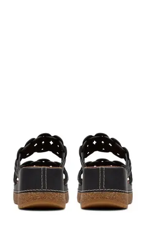 Clarks Woven Leather Wedge Sandals - Black Combo