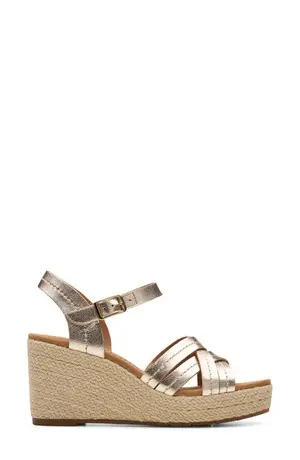 Clarks Sabina Platform Wedge Sandal - Champagne