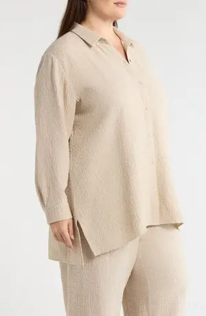 Eileen Fisher Long Crinkle Button-up Top