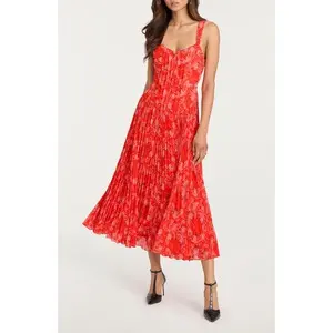 Women's Floral Print Pleated Maxi Dresses