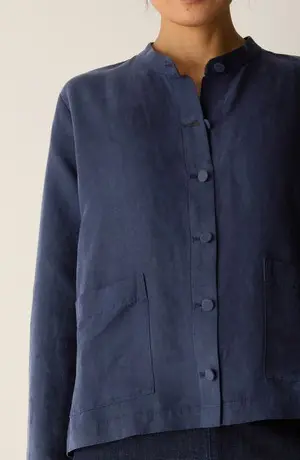Eileen Fisher Mandarin Collar Linen & Silk Twill Jacket