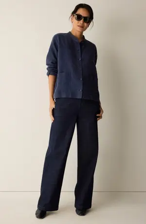 Eileen Fisher Mandarin Collar Linen & Silk Twill Jacket