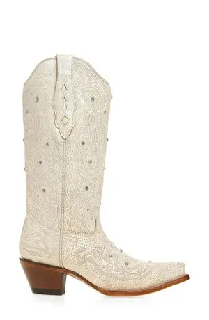 CORRAL Crystal & Embroidered Crackled Mid Calf Western Boot