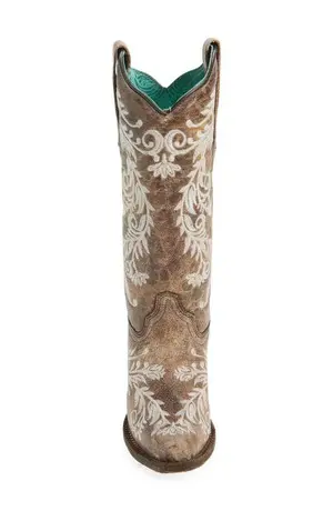 CORRAL Embroidered Crackled Mid-calf Western Boots - Brown/white