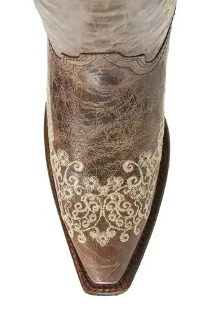 CORRAL Embroidered Crackled Leather Mid Calf Western Boot - Brown