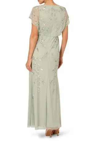 Adrianna Papell Sequin Blouson Flutter Sleeve Gown