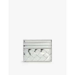 Bottega Veneta Intrecciato Woven Metallic-leather Card Holder - Silver-silver