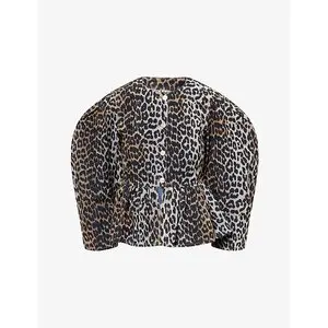 GANNI Leopard Peplum Cotton-blend Top