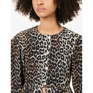 GANNI Leopard Peplum Cotton-blend Top