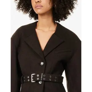 GANNI Belted Single-breasted Wool-blend Jacket