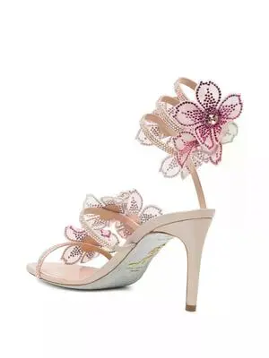 Rene Caovilla Floral Appliqué Stiletto Sandals