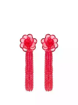 Oscar De La Renta Floral Beaded Tassel Earrings - Pink
