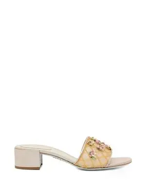 Rene Caovilla Floral Appliqué Heeled Sandals - Neutrals
