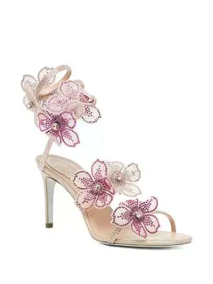Rene Caovilla Floral Appliqué Stiletto Sandals