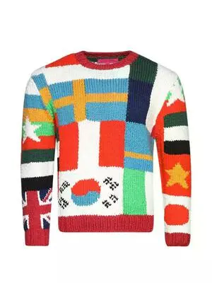 THE ELDER STATESMAN Flag Pattern Crew-neck Sweater - White