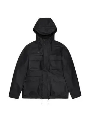 Rains Hooded Jacket With Front Pockets - Black