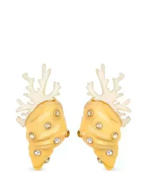 Oscar De La Renta Embellished Coral Stud Earrings - Gold
