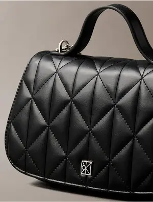 Calvin Klein Quilted Emblem Logo Handle Chain Bag