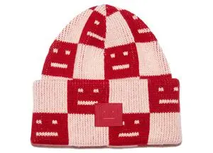 Acne Studios Jacquard Knit Beanie Red/faded Pink