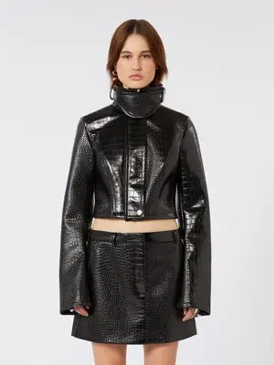 Max Mara Alligator Embossed Patent Leather Cropped Jacket
