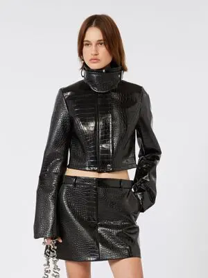Max Mara Alligator Embossed Patent Leather Cropped Jacket