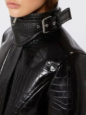 Max Mara Alligator Embossed Patent Leather Cropped Jacket