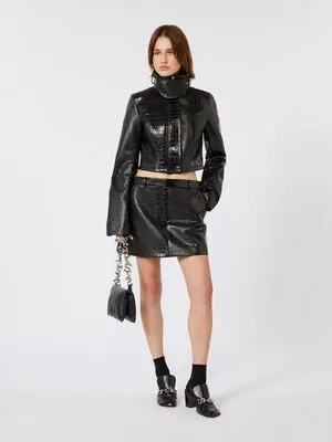 Max Mara Alligator Embossed Patent Leather Cropped Jacket