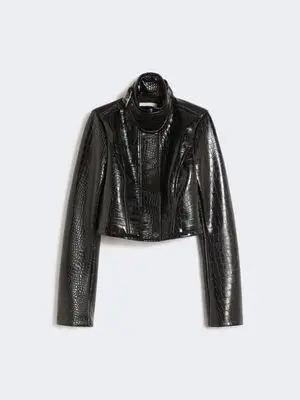 Max Mara Alligator Embossed Patent Leather Cropped Jacket