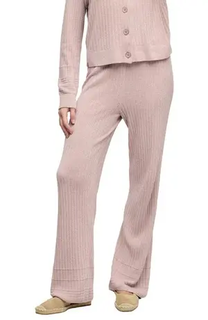 Barefoot Dreams Cozychic Ultra Lite Textured Hem Ribbed Pants - Teaberry