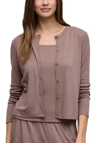 Barefoot Dreams Scalloped Pointelle Cardigan - Sable