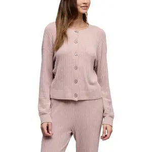 Barefoot Dreams Cozychic Ultra Lite Textured Ribbed Cardigan - Teaberry