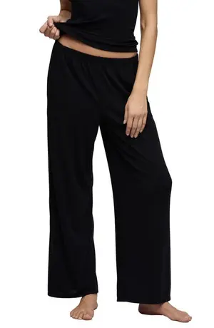 Barefoot Dreams Pointelle Knit Wide Leg Lounge Pants - Black