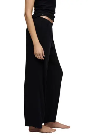 Barefoot Dreams Pointelle Knit Wide Leg Lounge Pants - Black
