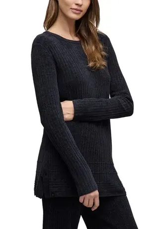 Barefoot Dreams Cozychic Ultra Lite Textured Ribbed Button Sweater - Black