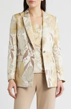Anne Klein Jacquard Blazer - Coffee Cream Multi