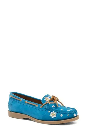 Free People Sandy Beaded Boat Shoe - Emerald Tide Suede