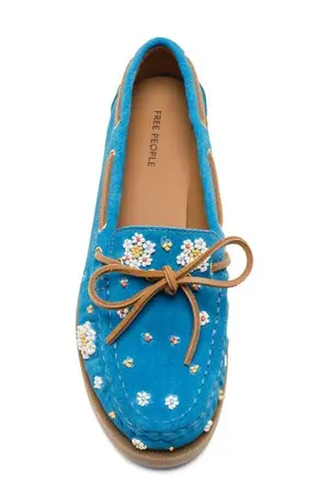 Free People Sandy Beaded Boat Shoe - Emerald Tide Suede