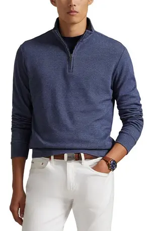 Polo Ralph Lauren Textured Double Knit Quarter-zip Pullover - Spring Navy Heather/nevis