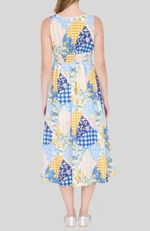 BLU PEPPER Patchwork Sleeveless Midi Dress - Blue Multi