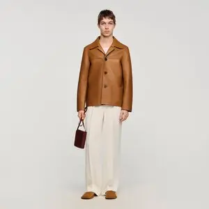 Sandro Buttoned Lambskin Leather Jacket