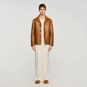 Sandro Buttoned Lambskin Leather Jacket