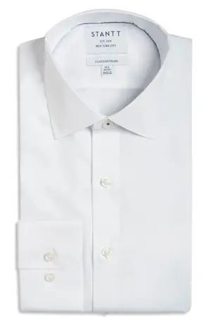 STANTT Contemporary Fit Wrinkle Resistant Cotton Twill Dress Shirt - White