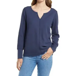 Caslon Split Neck Organic Cotton Blend Thermal Knit Top