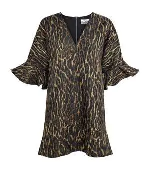 GANNI Metallic Leopard Jacquard Mini Dress