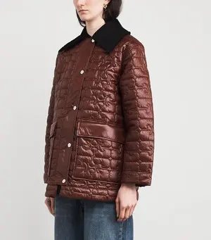 GANNI Corduroy-collar Quilted Jacket - Brown