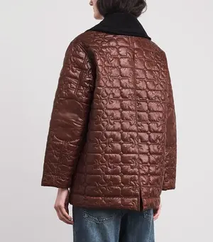 GANNI Corduroy-collar Quilted Jacket - Brown